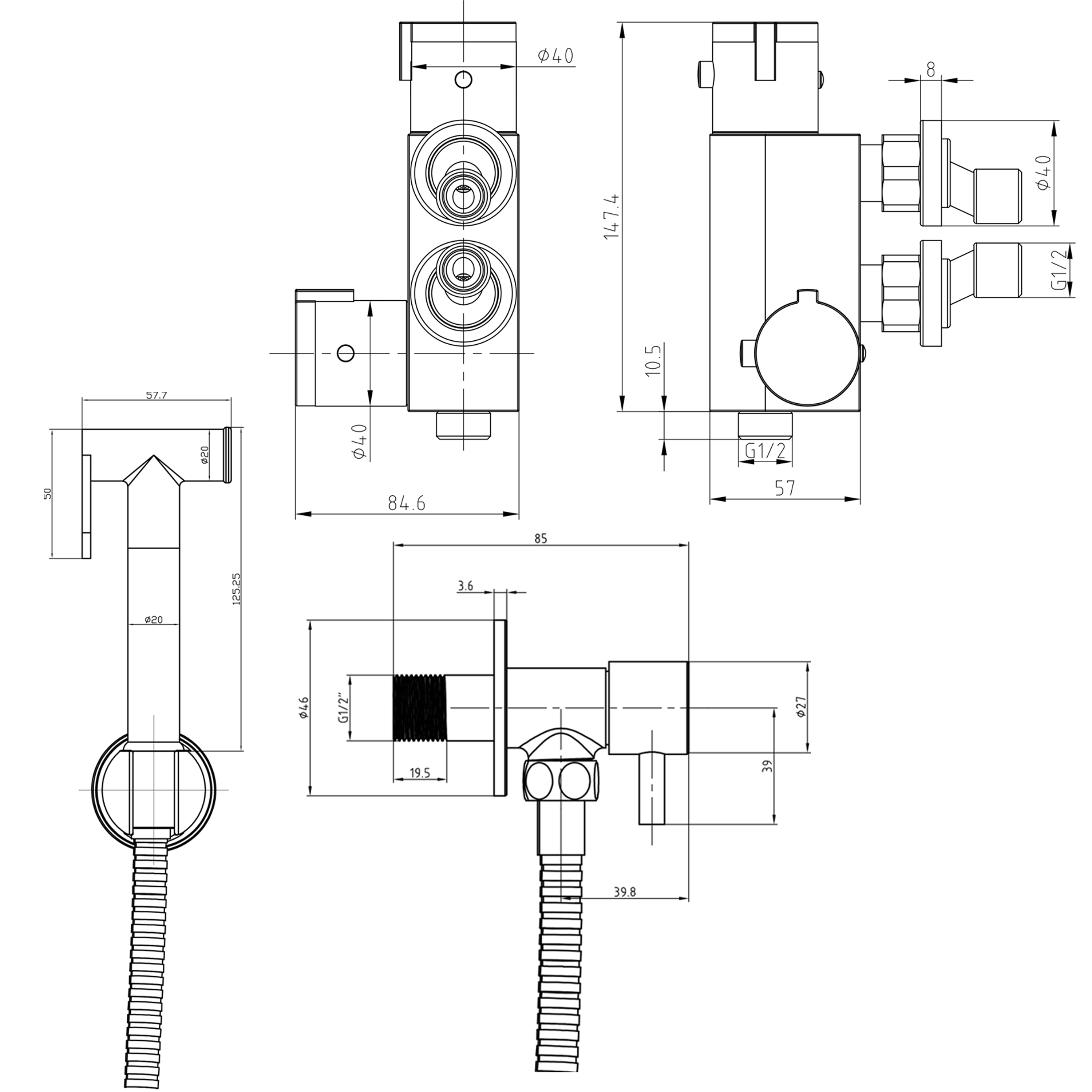 Core Round Douche Kit With Thermostatic Valve - Brushed Nickel | Tap ...