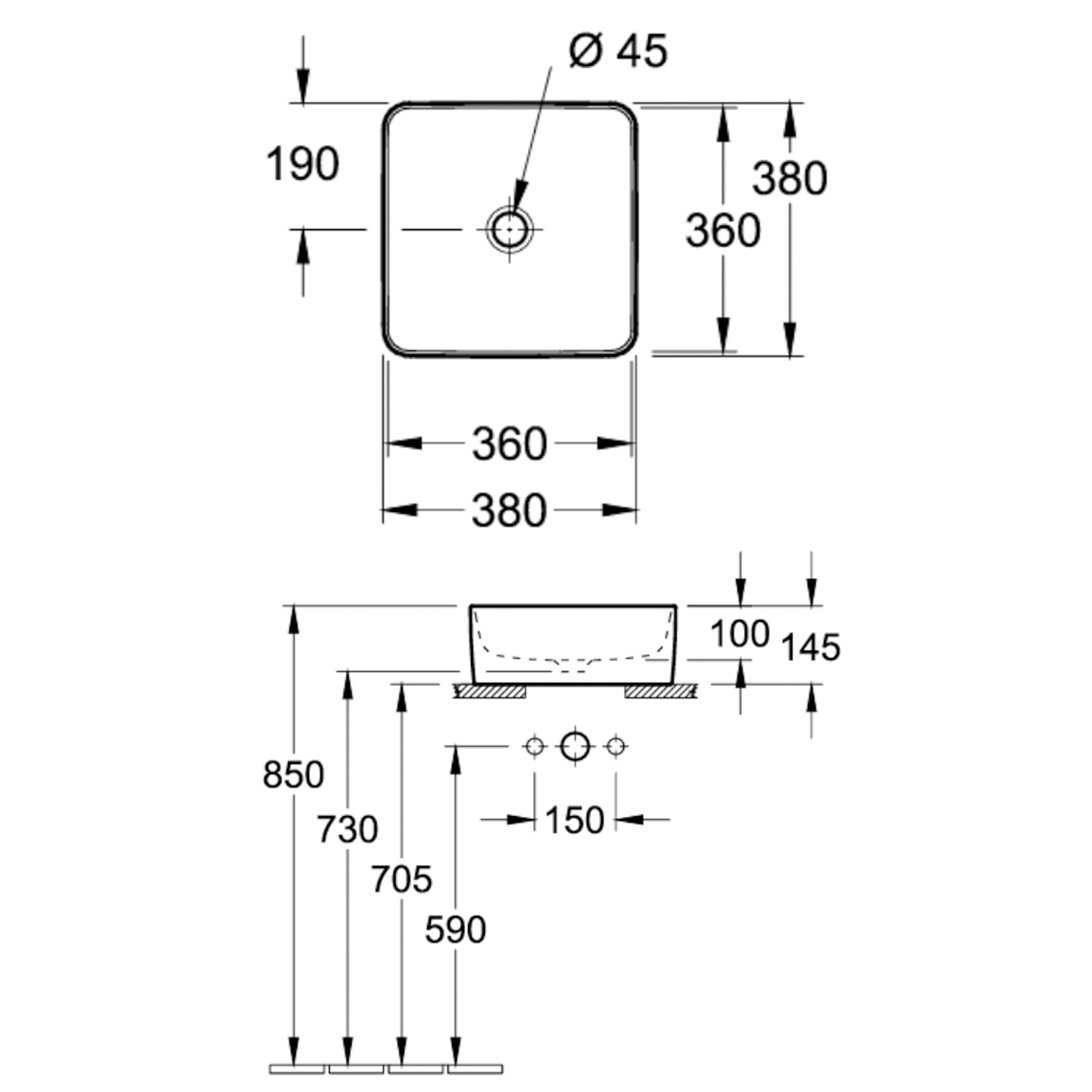 Villeroy & Boch Collaro Square Countertop Basin - 380 x 380mm | Tap ...