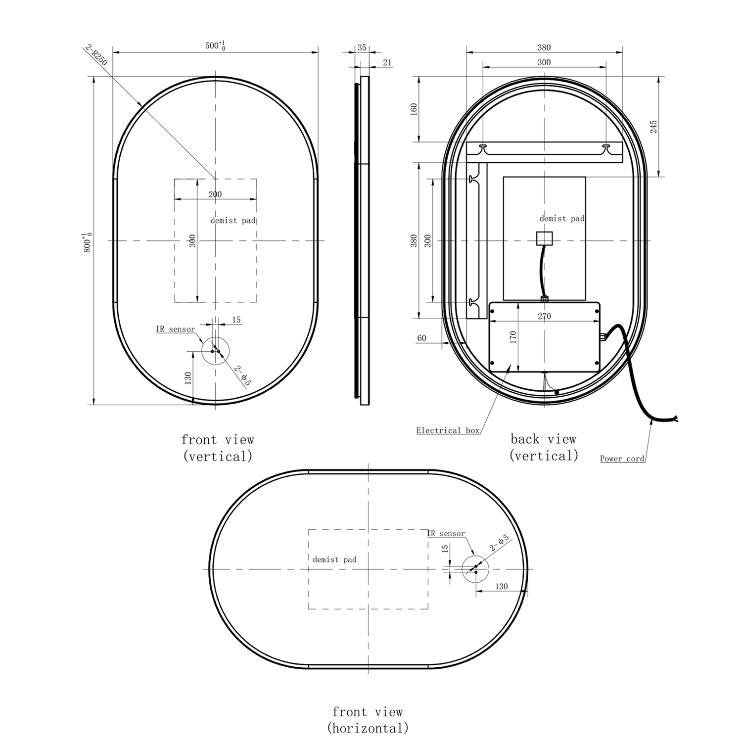 Billy LED Illuminated Oval Framed Mirror with Demister Pad & Colour ...