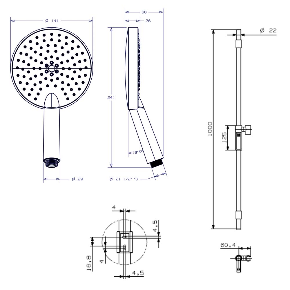 Crosswater Ethos Push Button Slide Rail Kit with Easy Clean Hose & 3 ...