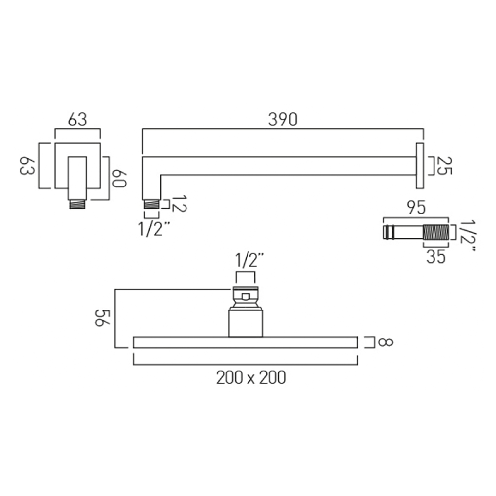 Vado Atmosphere Air Injection Square Aerated Shower Head 200 x 200mm ...