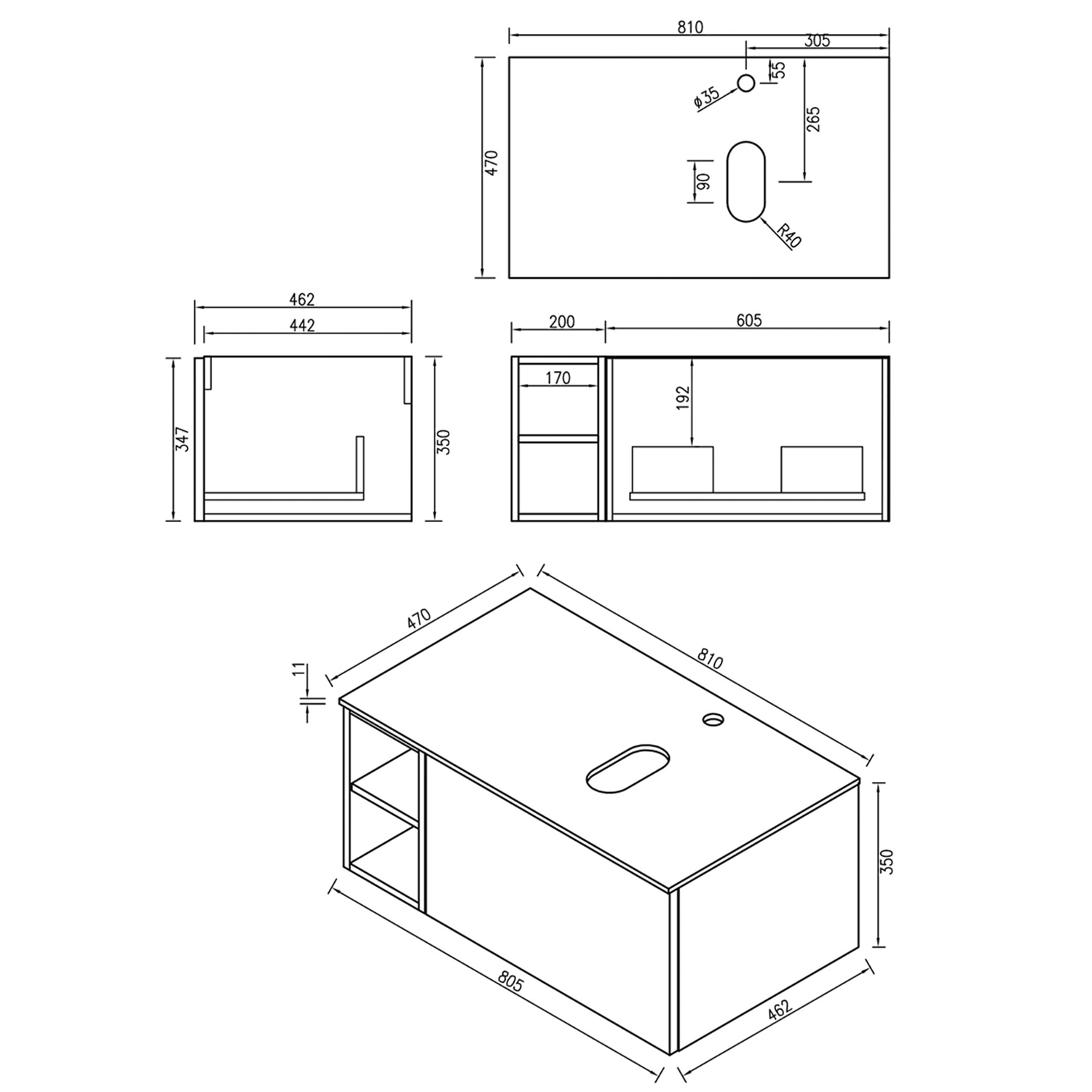 Drench Groove 800mm Fluted Wall Hung Vanity Unit with Open Shelves ...