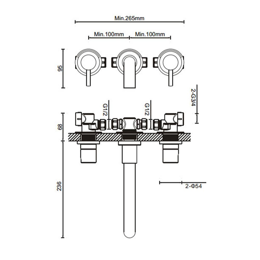 Proflow 3 Hole Fusion Wall Mounted Bath Tap | Tap Warehouse