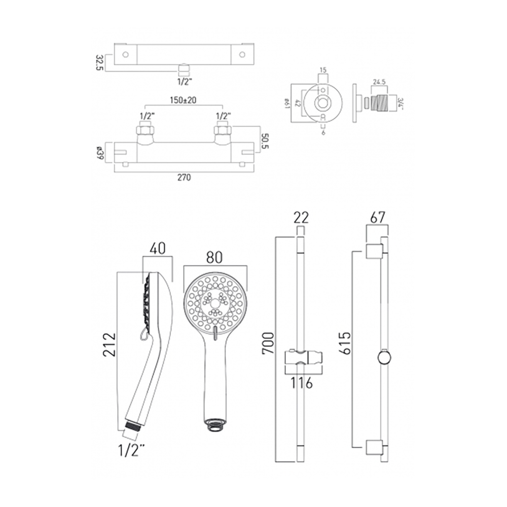 Vado Prima Exposed Thermostatic Shower Valve Package 3 | Tap Warehouse