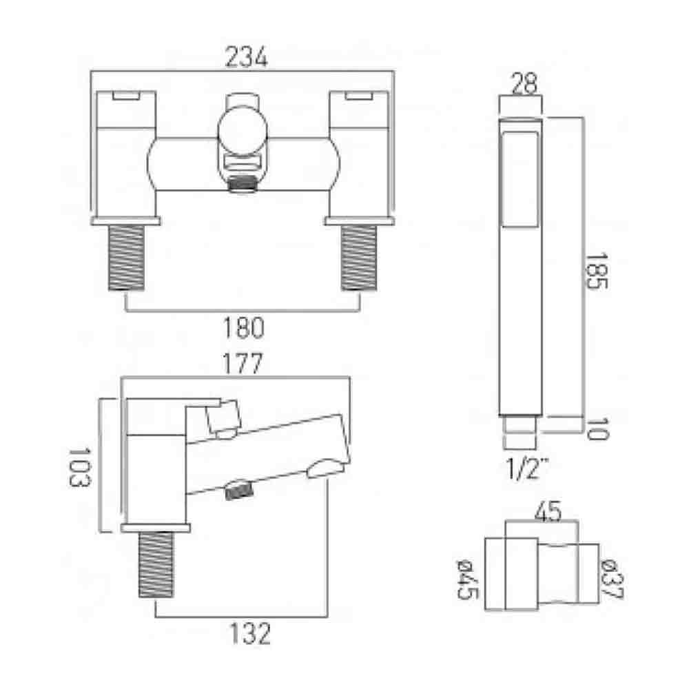 Vado Sense 2 Hole Bath Shower Mixer with Shower Kit | Tap Warehouse