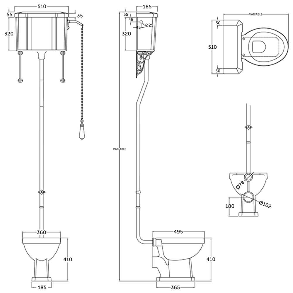 Butler & Rose Audrey Traditional High Level Toilet, Cistern & Flush ...