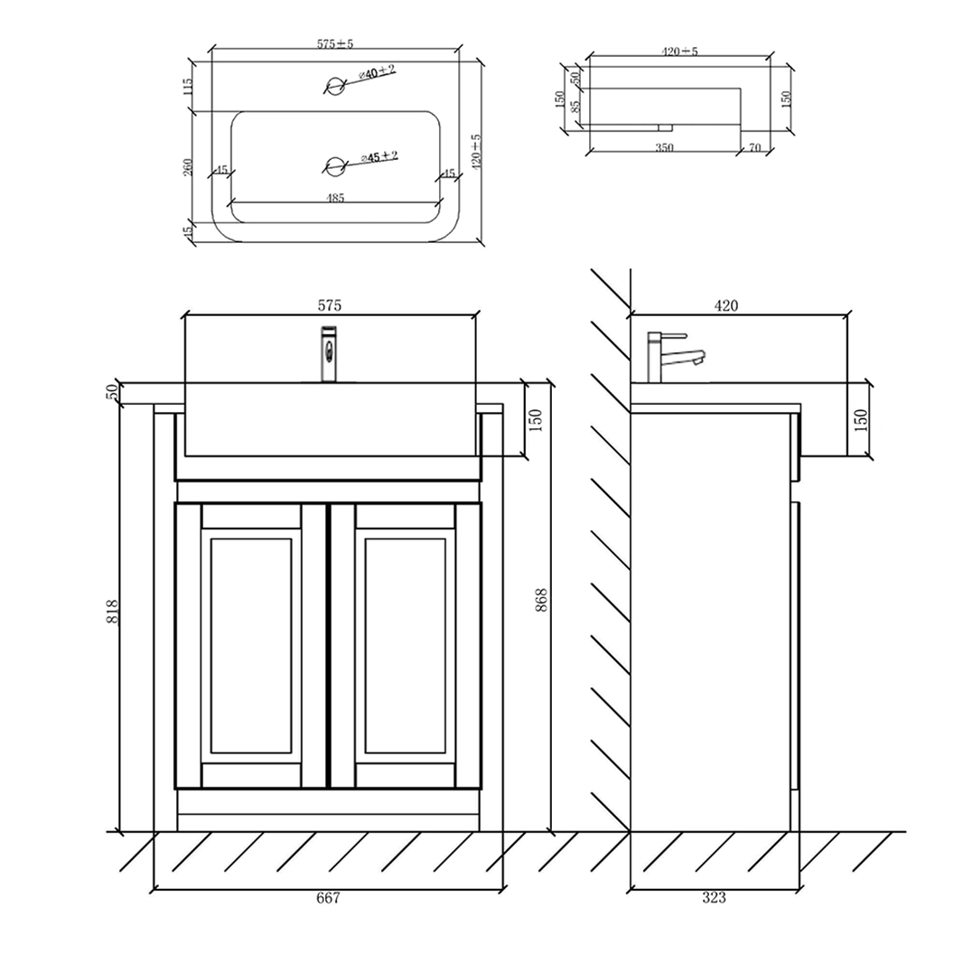 Butler & Rose Darcy Traditional Floorstanding Vanity Unit with Belfast ...