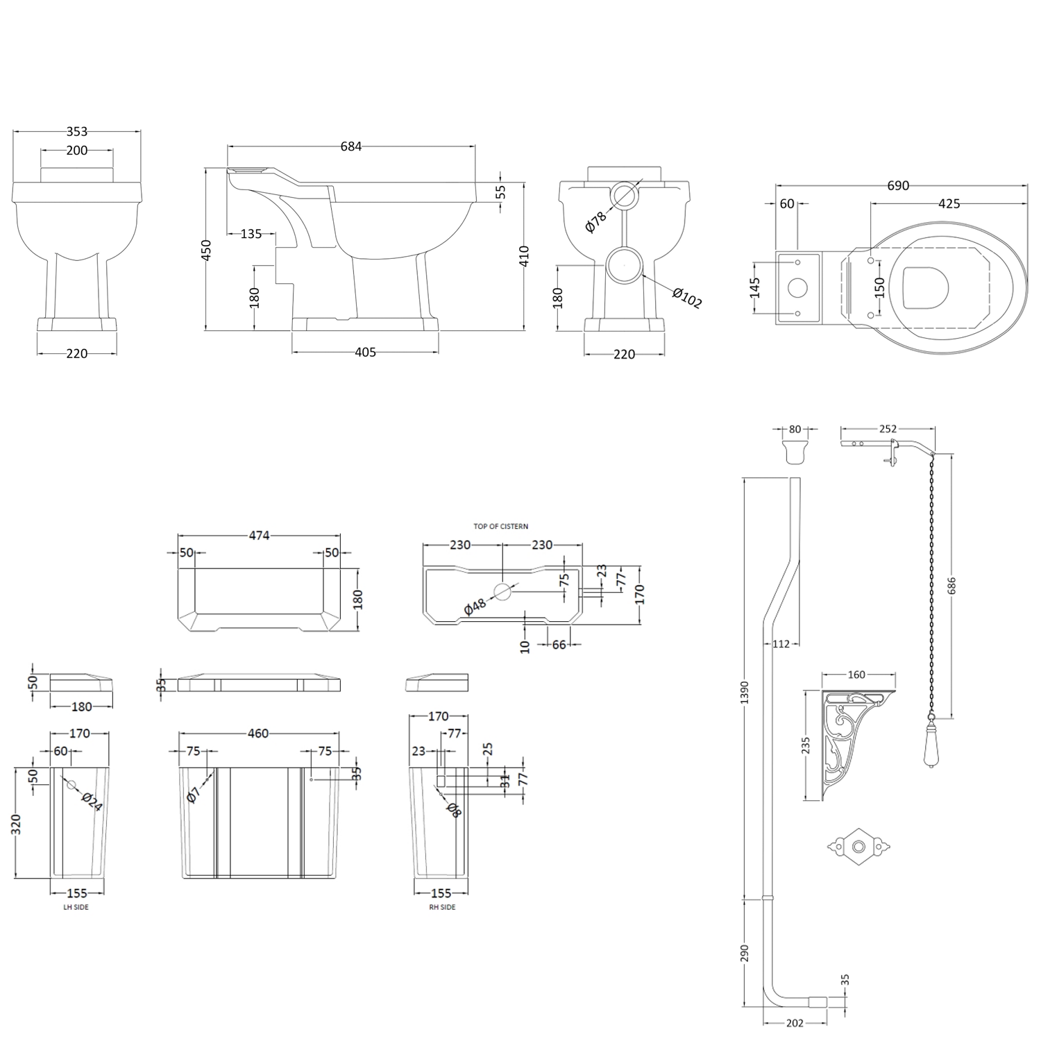 Butler & Rose Catherine Comfort Height High Level Toilet with Pan ...
