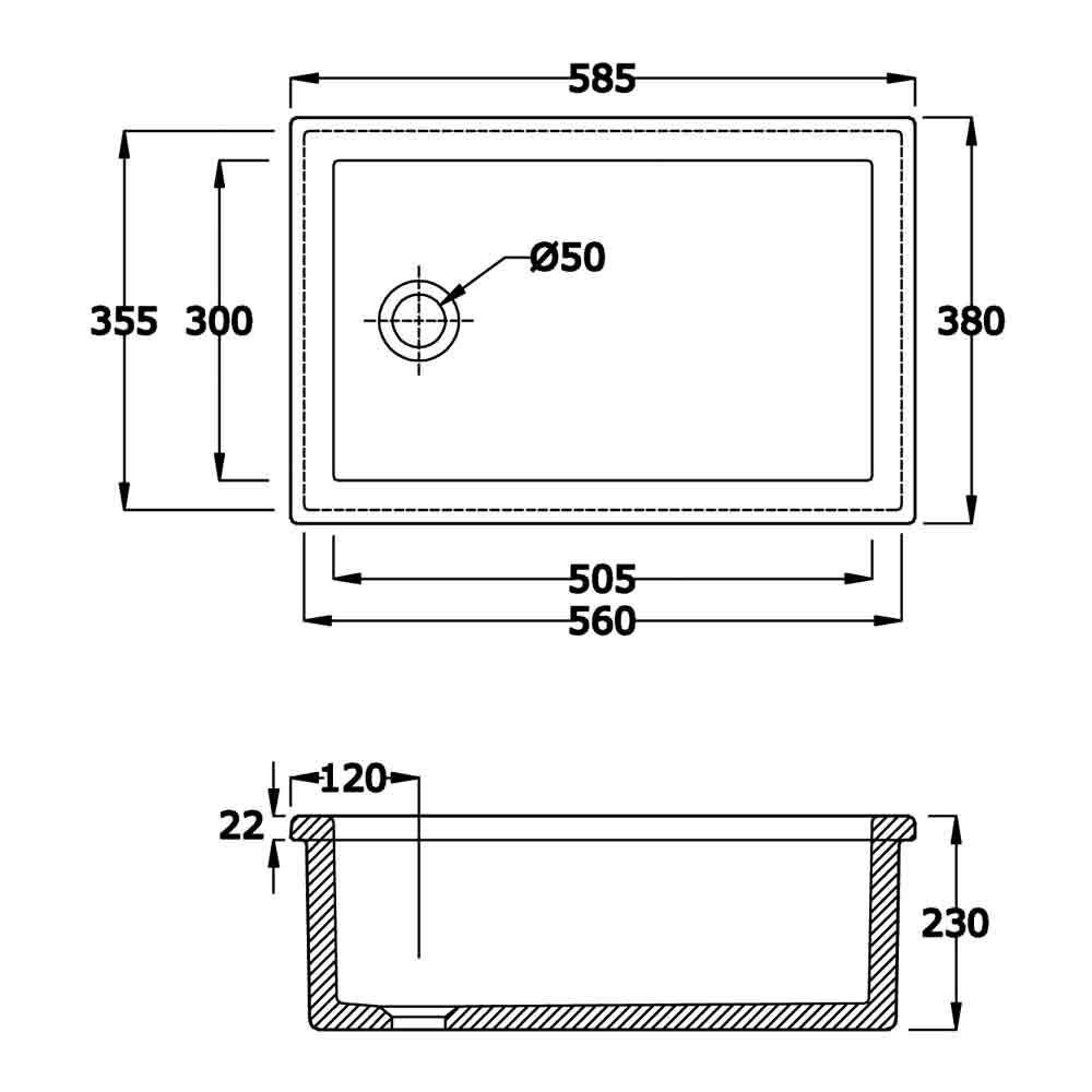 RAK Laboratory White Ceramic Single Bowl Kitchen Sink - 585mm x 380mm ...