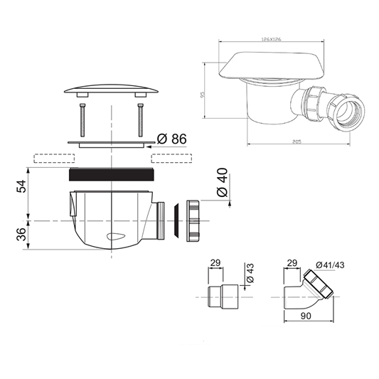 Harbour 90mm Square Topped Shower Waste | Tap Warehouse