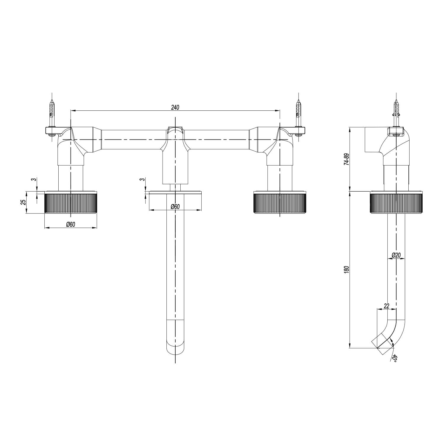 Crosswater 3ONE6 Stainless Steel Wall Mounted 3 Hole Basin Mixer Tap ...
