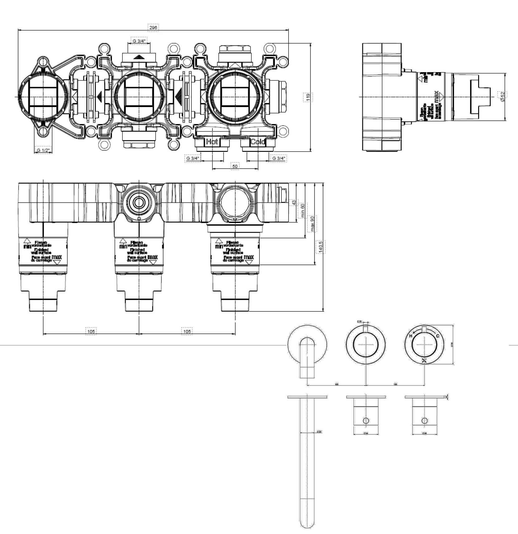 Crosswater Module 2 Outlet Concealed Thermostatic Shower Valve & Bath ...