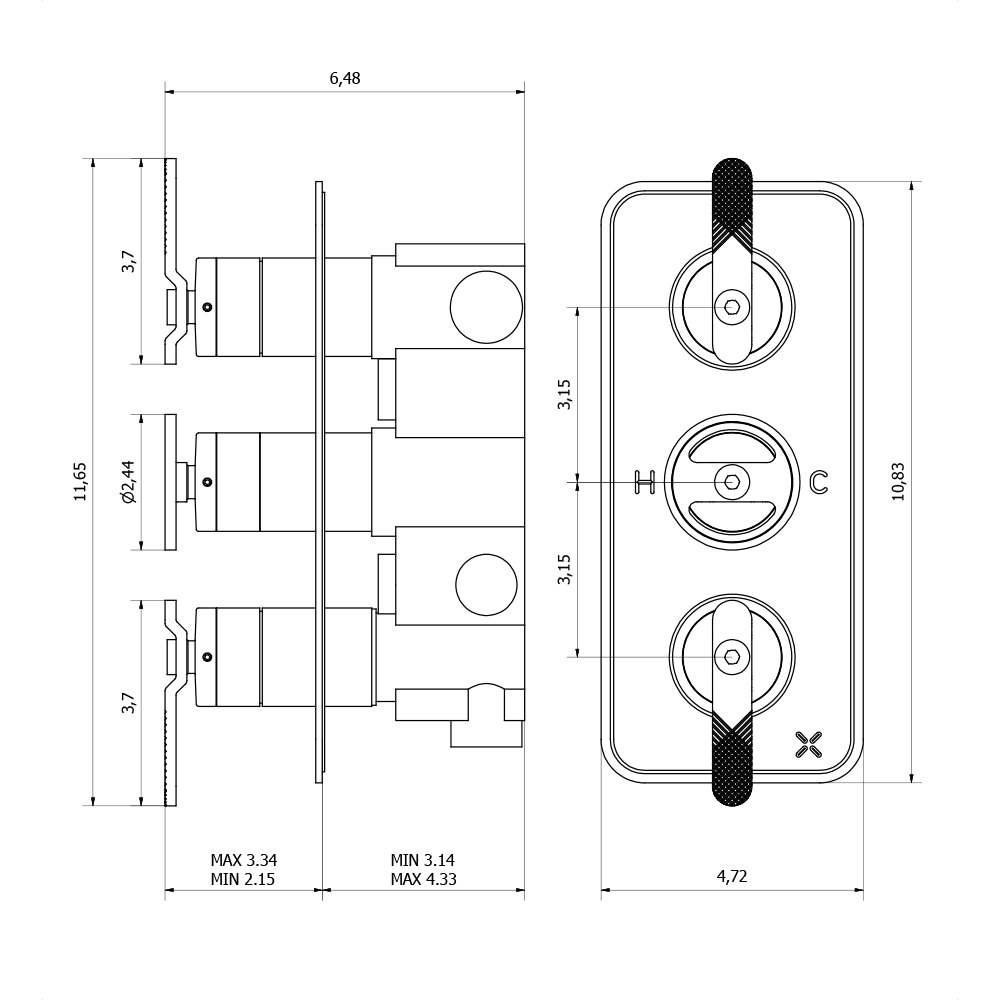 Crosswater Union WRAS Approved Matt Black 3 Outlet Concealed ...