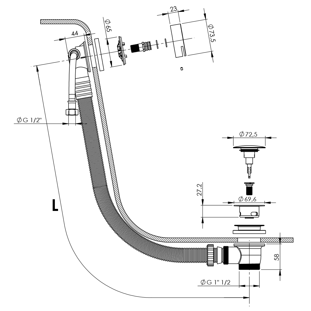 Crosswater MPRO Overflow Bath Filler with Click Clack Waste - Brushed ...