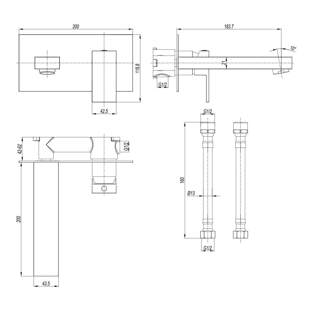 Crosswater Verge 2 Hole Wall Mounted Basin Mixer Tap | Tap Warehouse