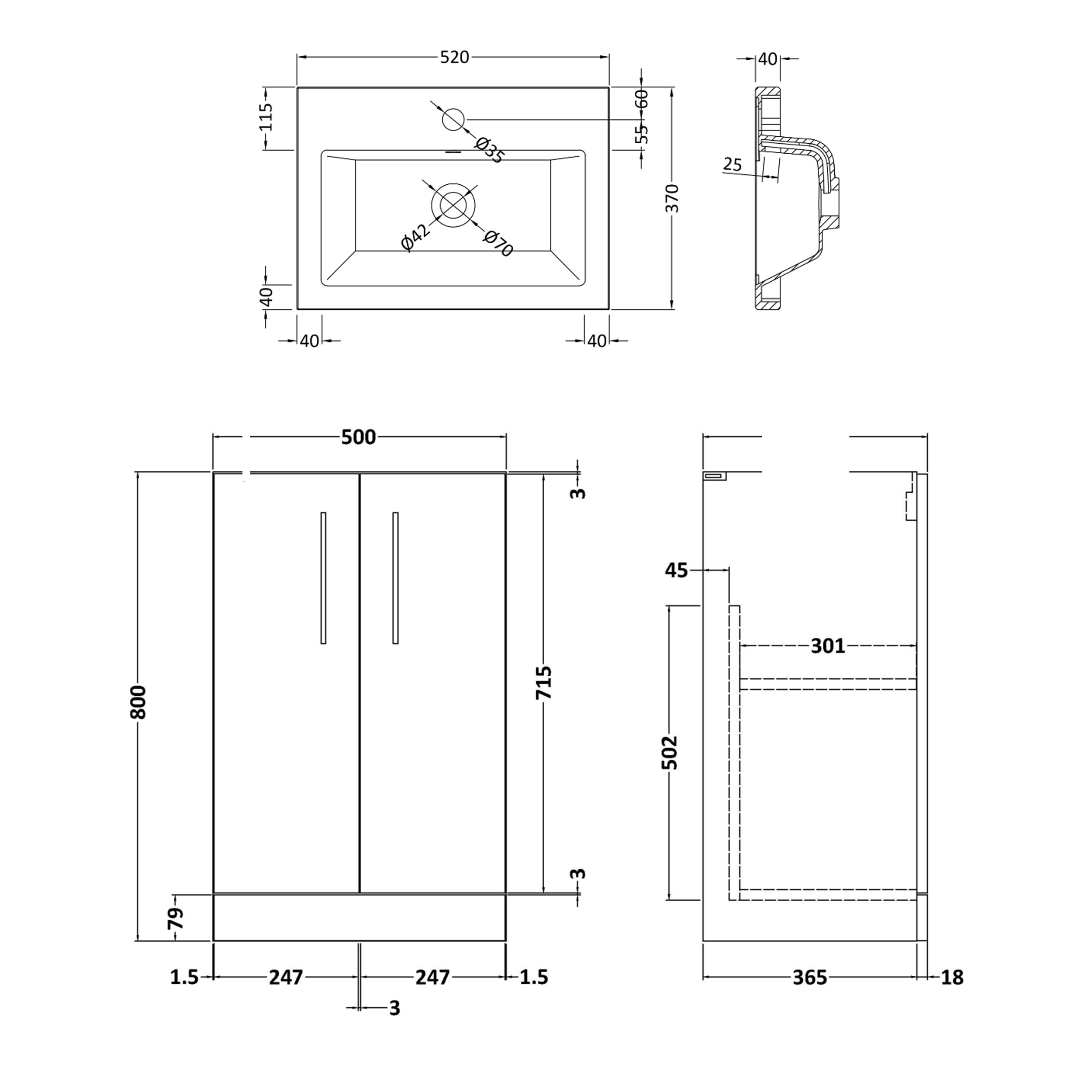 Erin Compact 500mm Floorstanding Cloakroom Vanity Unit & Basin | Tap ...