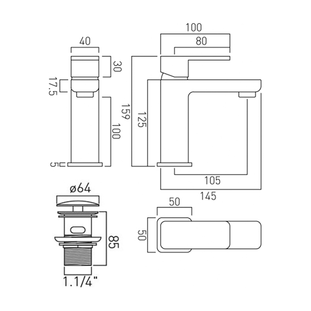 Vado Phase Mono Basin Mixer with Clicker Waste | Tap Warehouse