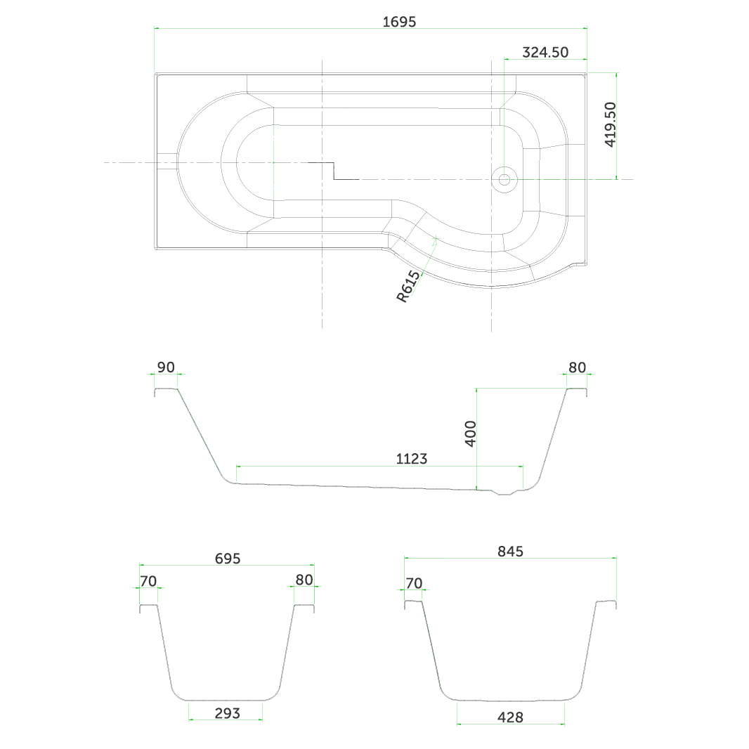 Drench P Shaped Shower Bath & Optional Panel - 1700mm | Tap Warehouse