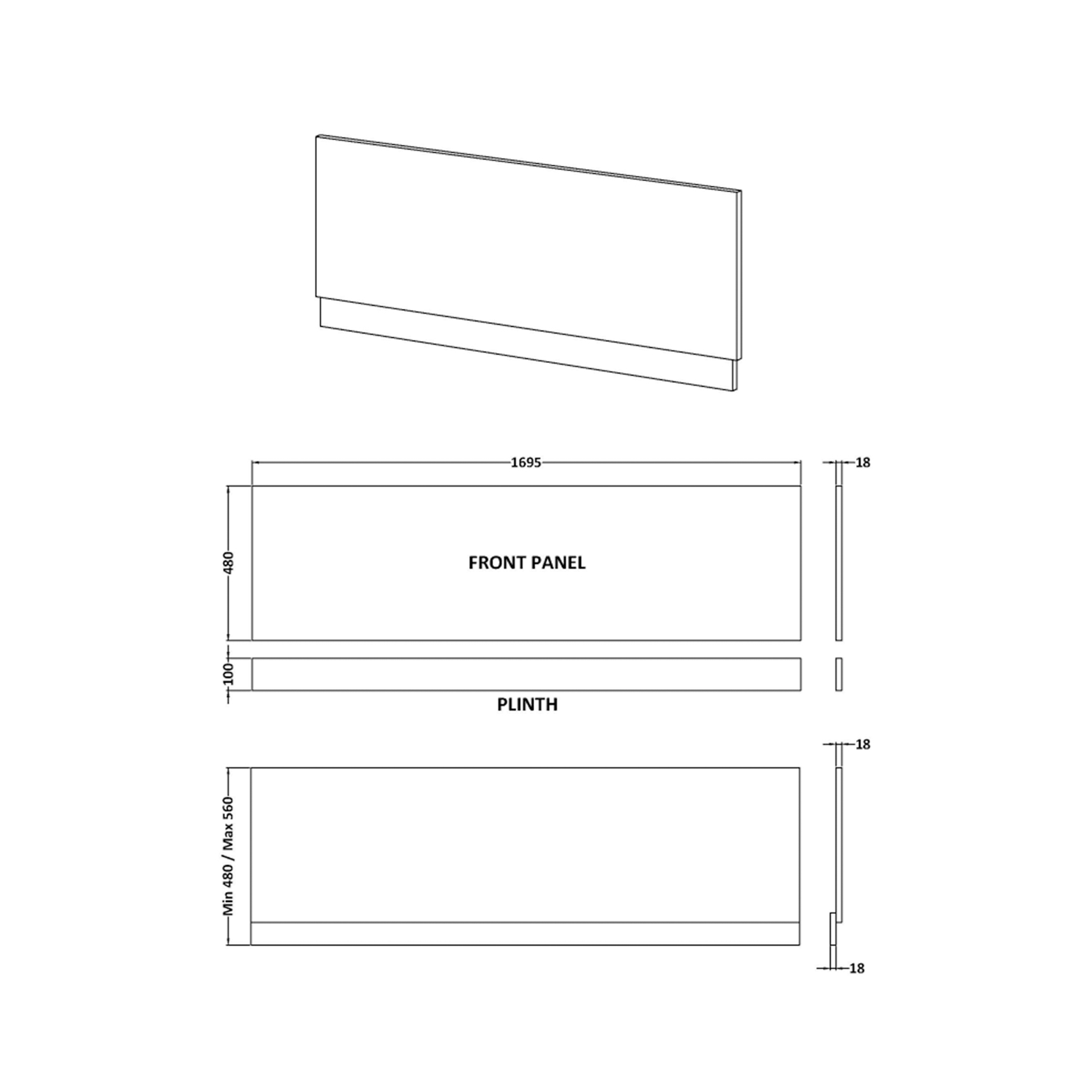 Erin 1700mm Straight Front Bath Panel | Tap Warehouse
