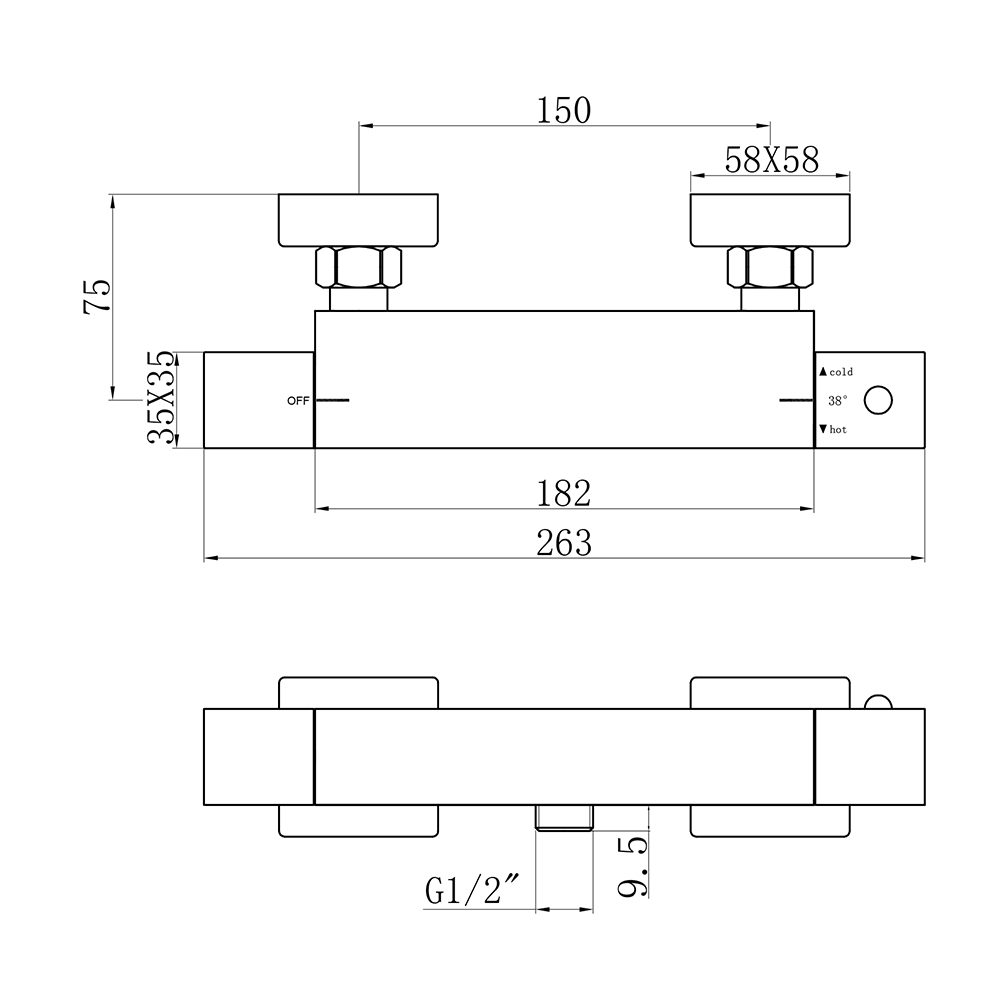 Drench Square Thermostatic Bar Valve - Bottom Outlet | Tap Warehouse