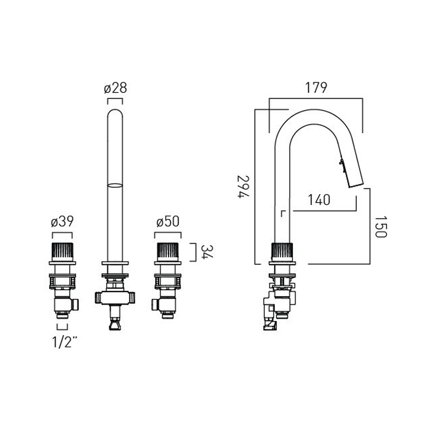 Vado Safari 3 Hole Leverless Deck Mounted Basin Mixer Tap with Pull Out ...
