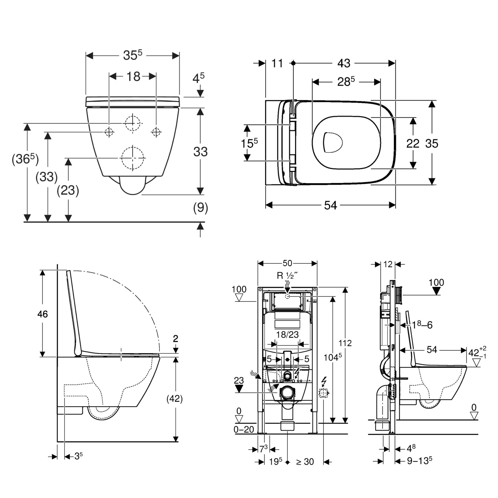 Geberit Rimless Wall Hung Toilet, Sigma Frame, Cistern, Flush Plate ...