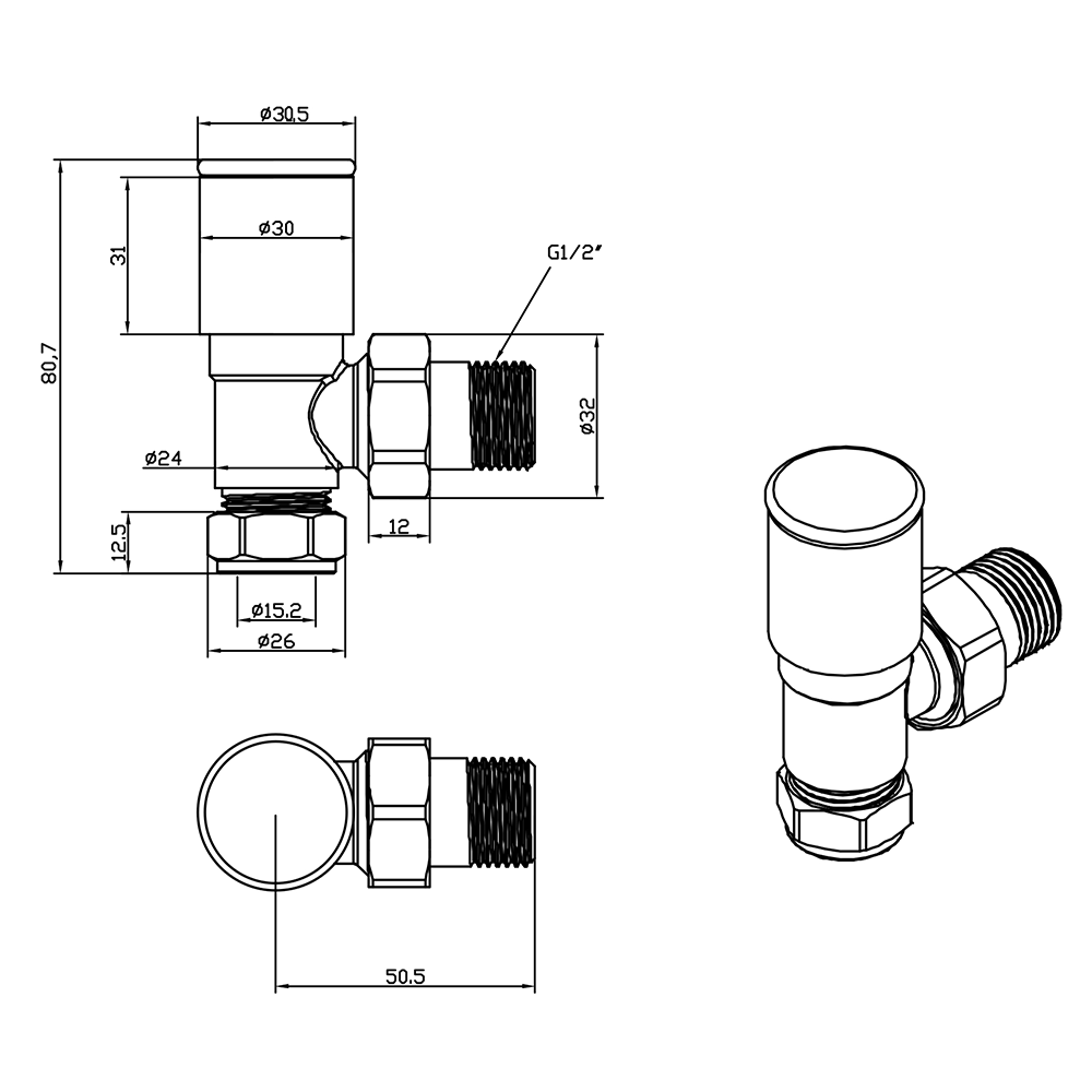 EliteHeat Angled Radiator Valves (Pair) | Tap Warehouse
