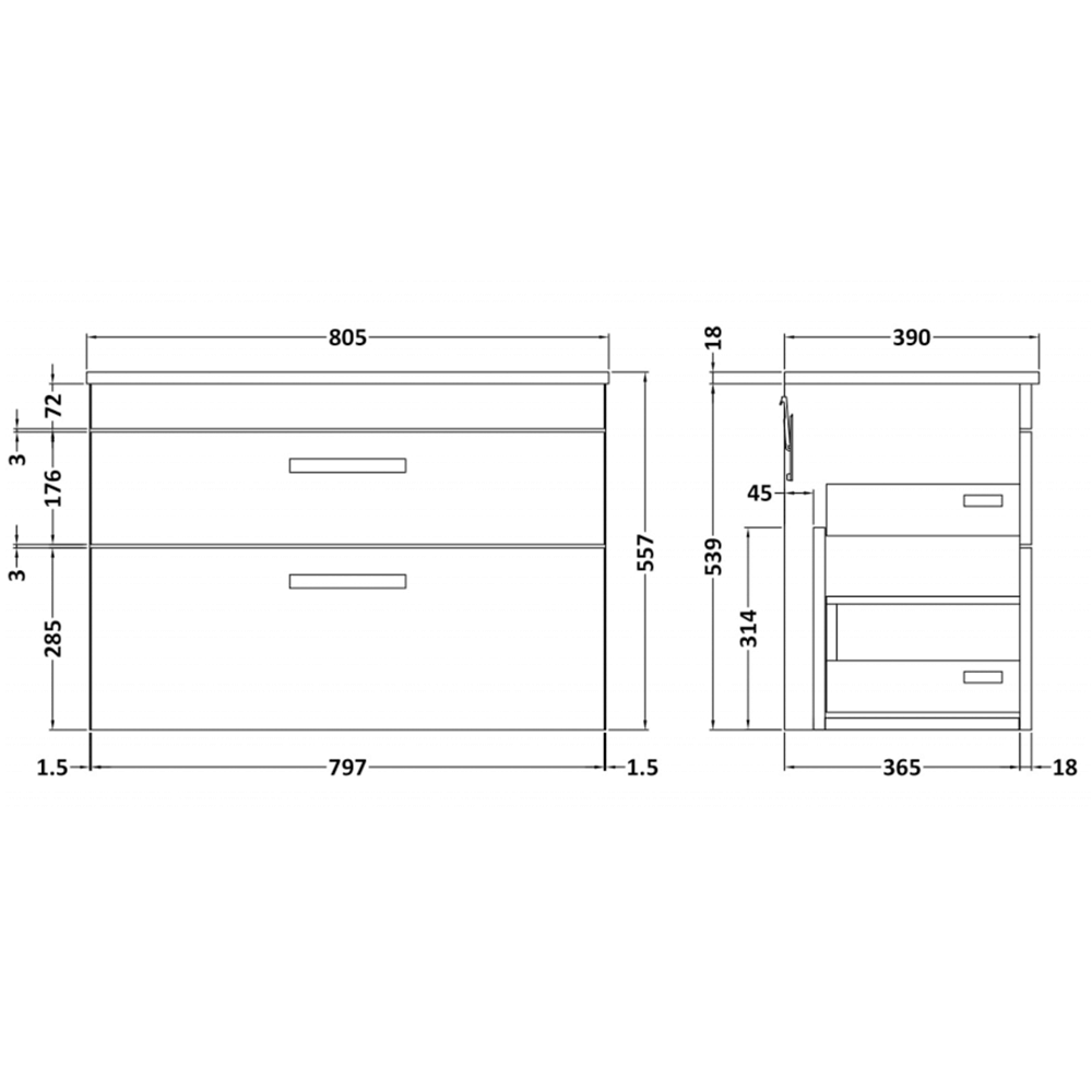 Emily 800mm Wall Mounted 2 Drawer Vanity Unit and Countertop | Tap ...