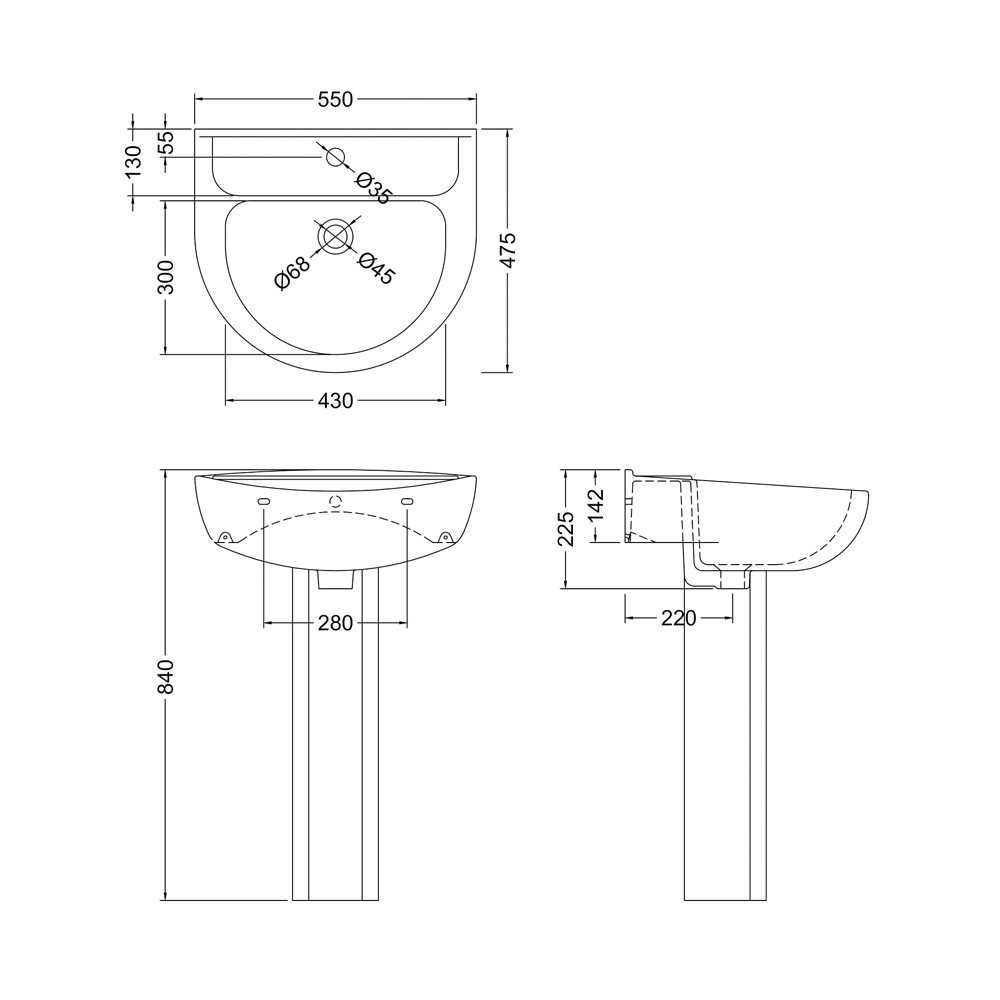 Emma 550mm Full Pedestal & Basin | Tap Warehouse