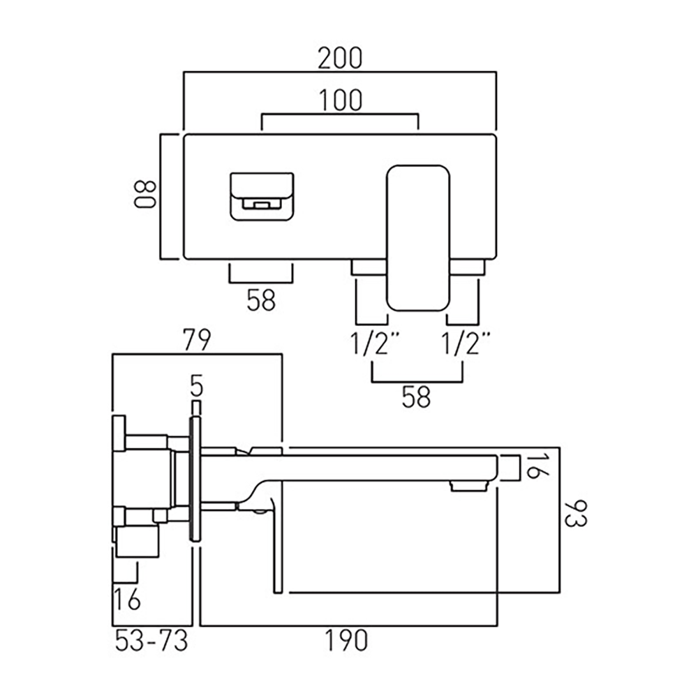 Vado Phase Wall Mounted 2 Hole Basin Mixer with Rectangular Backplate ...