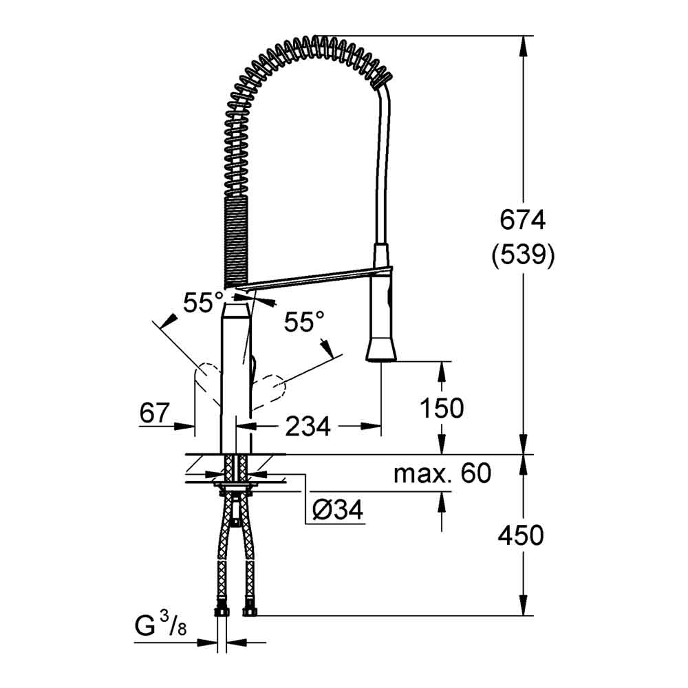 Grohe K7 Professional Mono Sink Mixer with Flexible Pull Out Spray ...