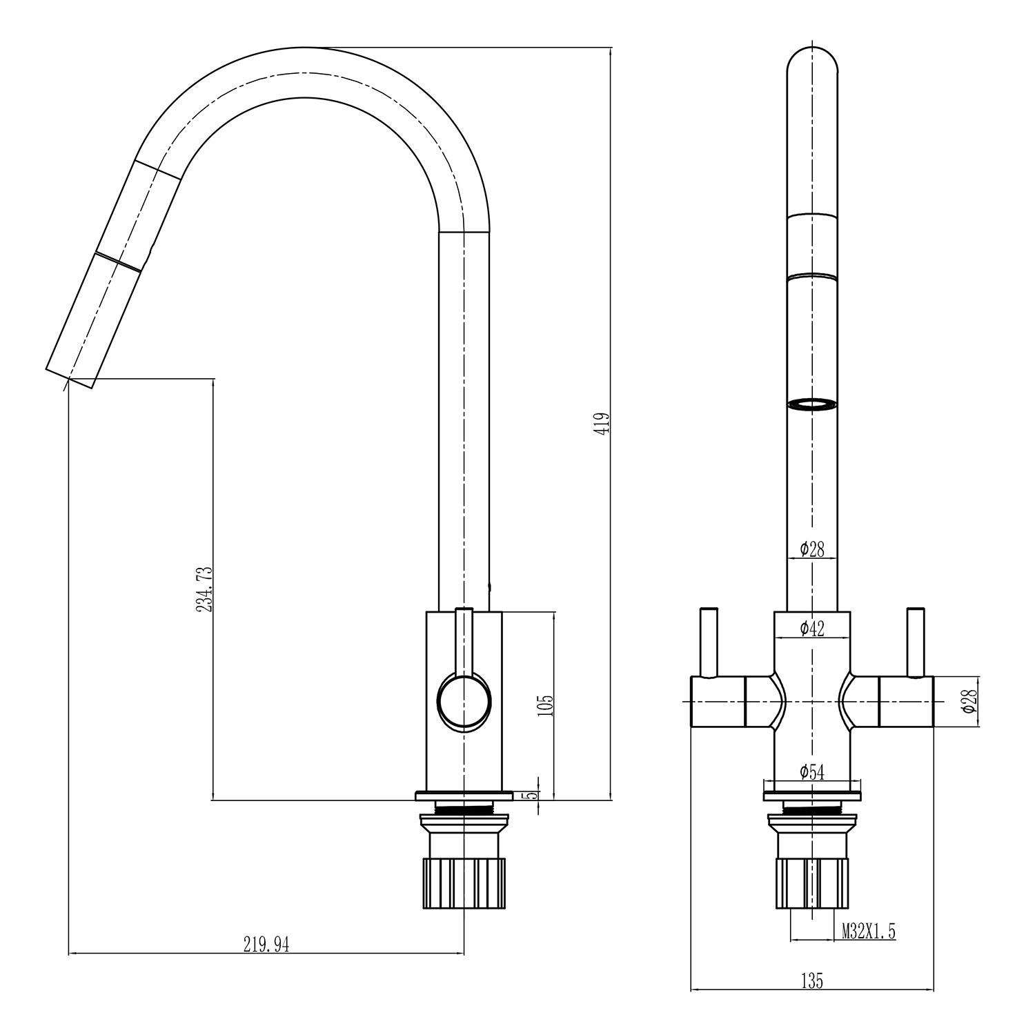 Harbour Pro Twin Lever Mono Pull Out Spray Kitchen Mixer Tap - Polished ...