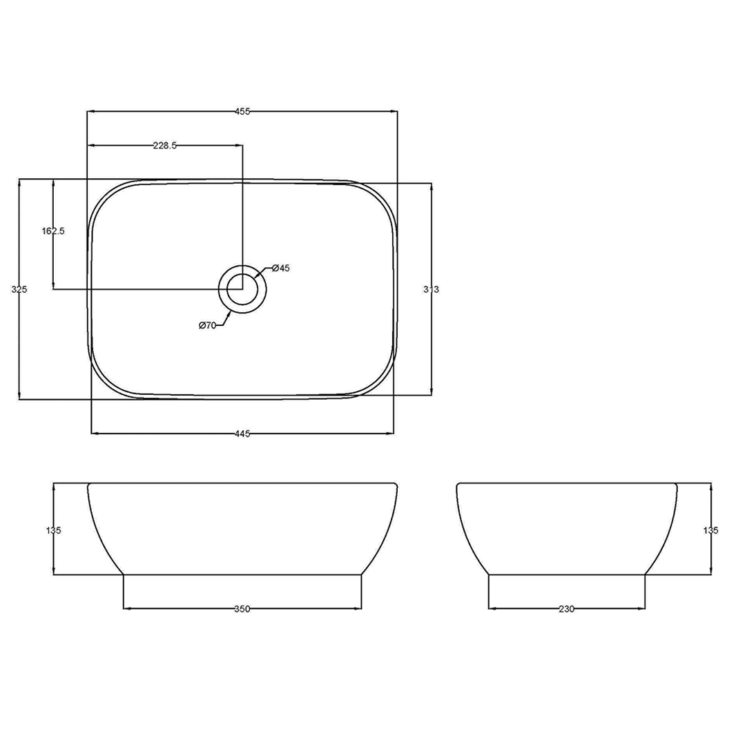 Harbour Soft Square Matt Finish Countertop Basin - 455 x 325mm | Tap ...