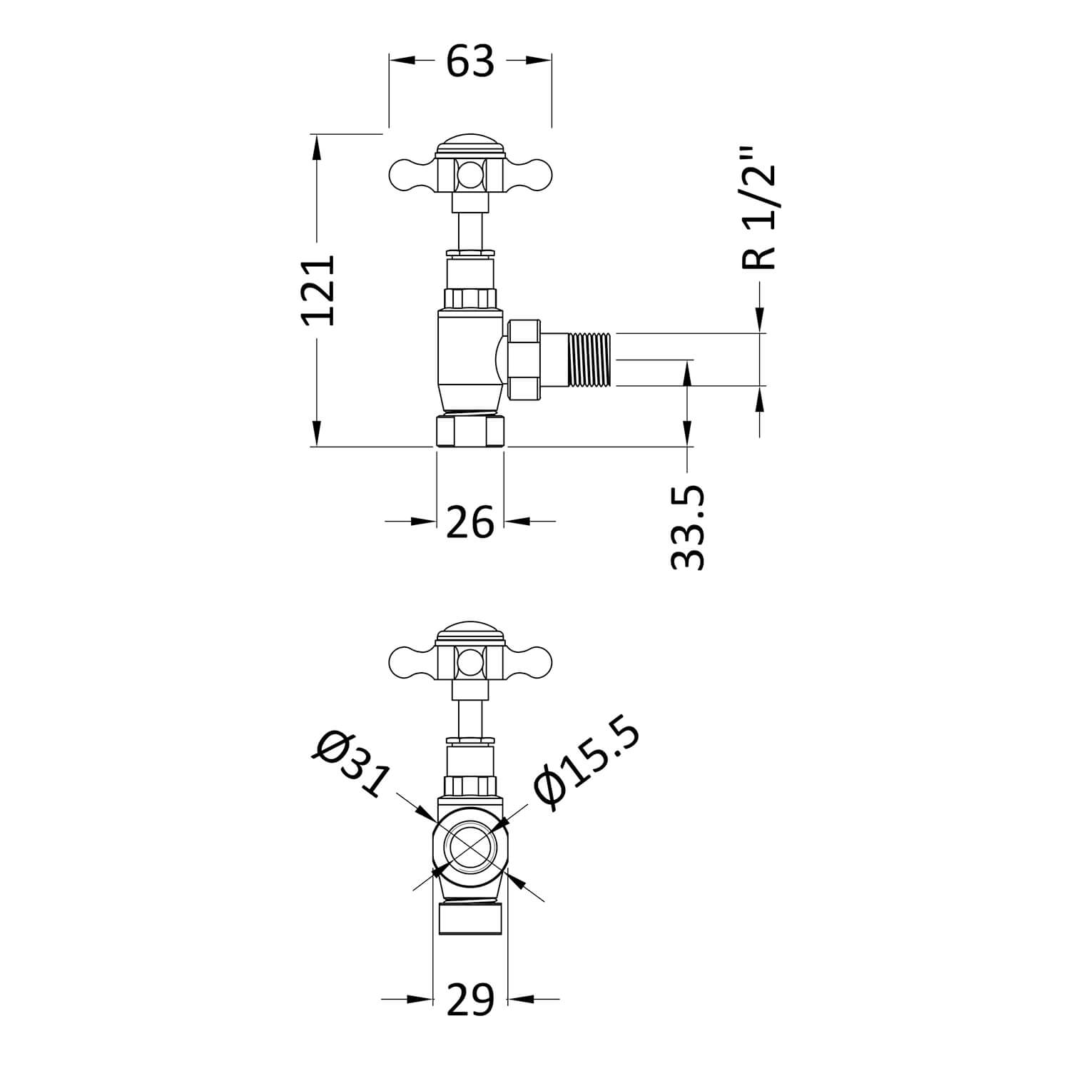 Hudson Reed Traditional Angled Crosshead Radiator Valves - Pairs | Tap ...