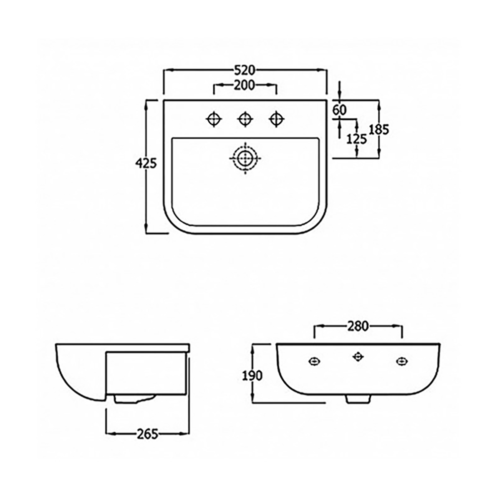 RAK Series 600 Ceramic Semi Recessed Basin 520mm - 1 Tap Hole | Tap ...