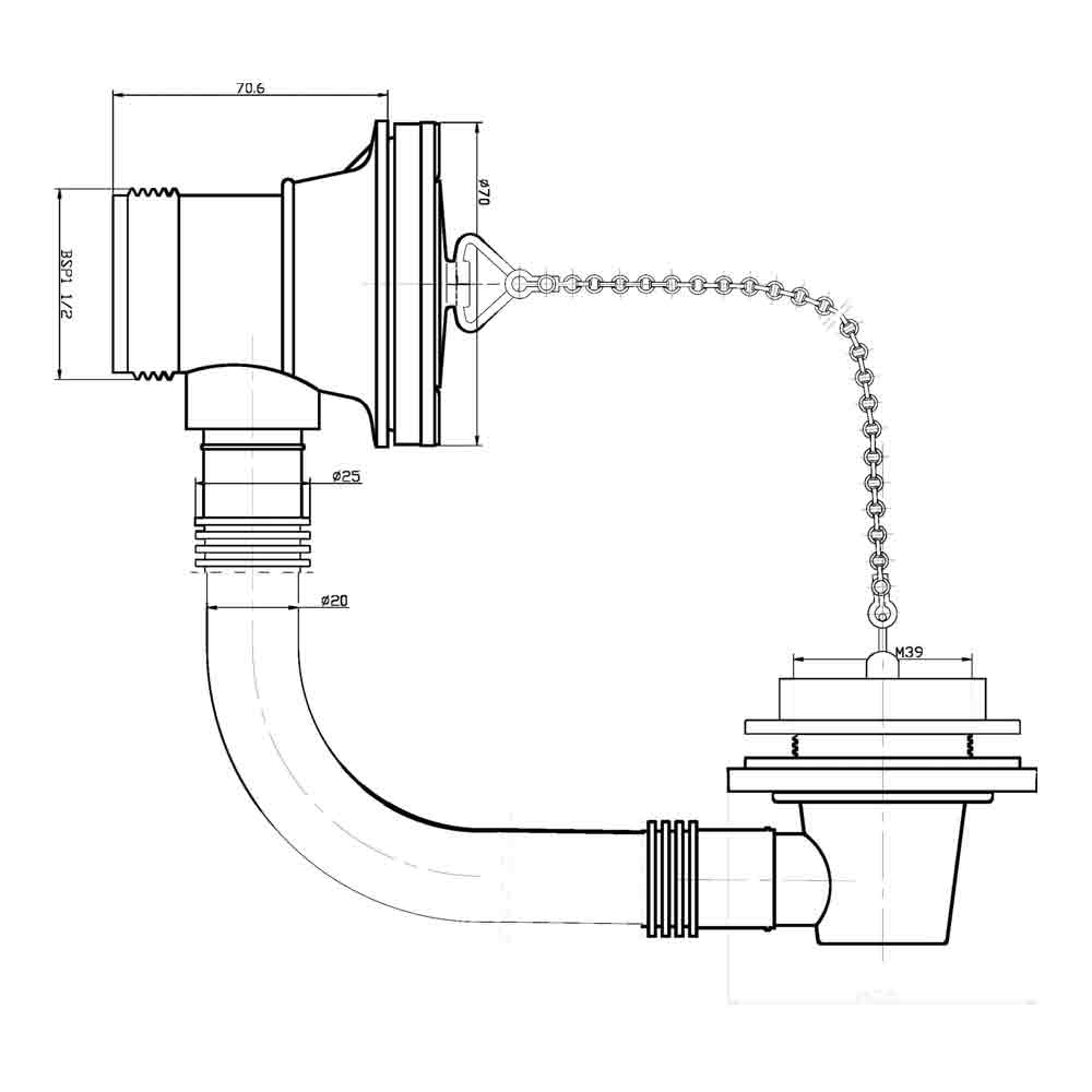 nuie Contract ABS Plug & Chain Bath Waste with Overflow | Tap Warehouse