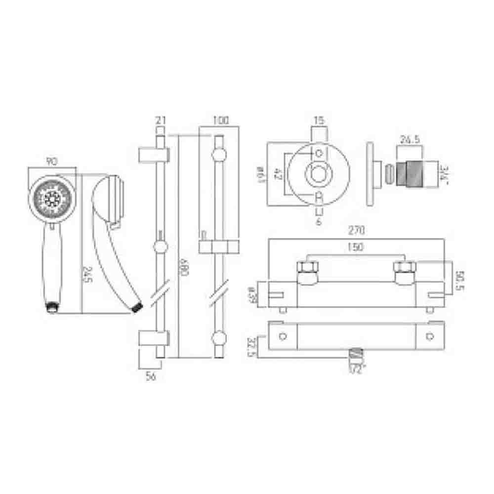 Vado Prima Exposed Thermostatic Shower Valve Package 3 | Tap Warehouse