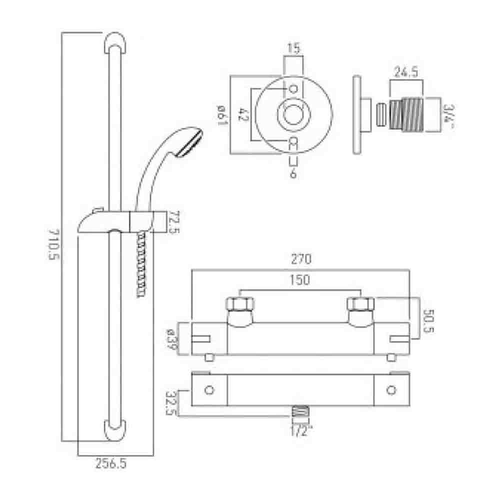 Vado Prima Exposed Thermostatic Shower Valve Package 1 | Tap Warehouse