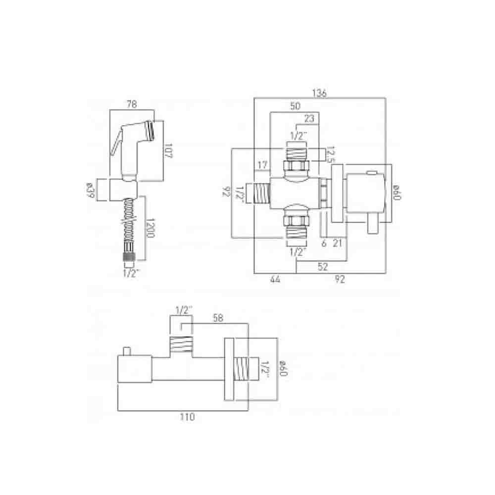 Vado Luxury Brass Shattaf Kit with Hose, Wall Bracket, Concealed ...