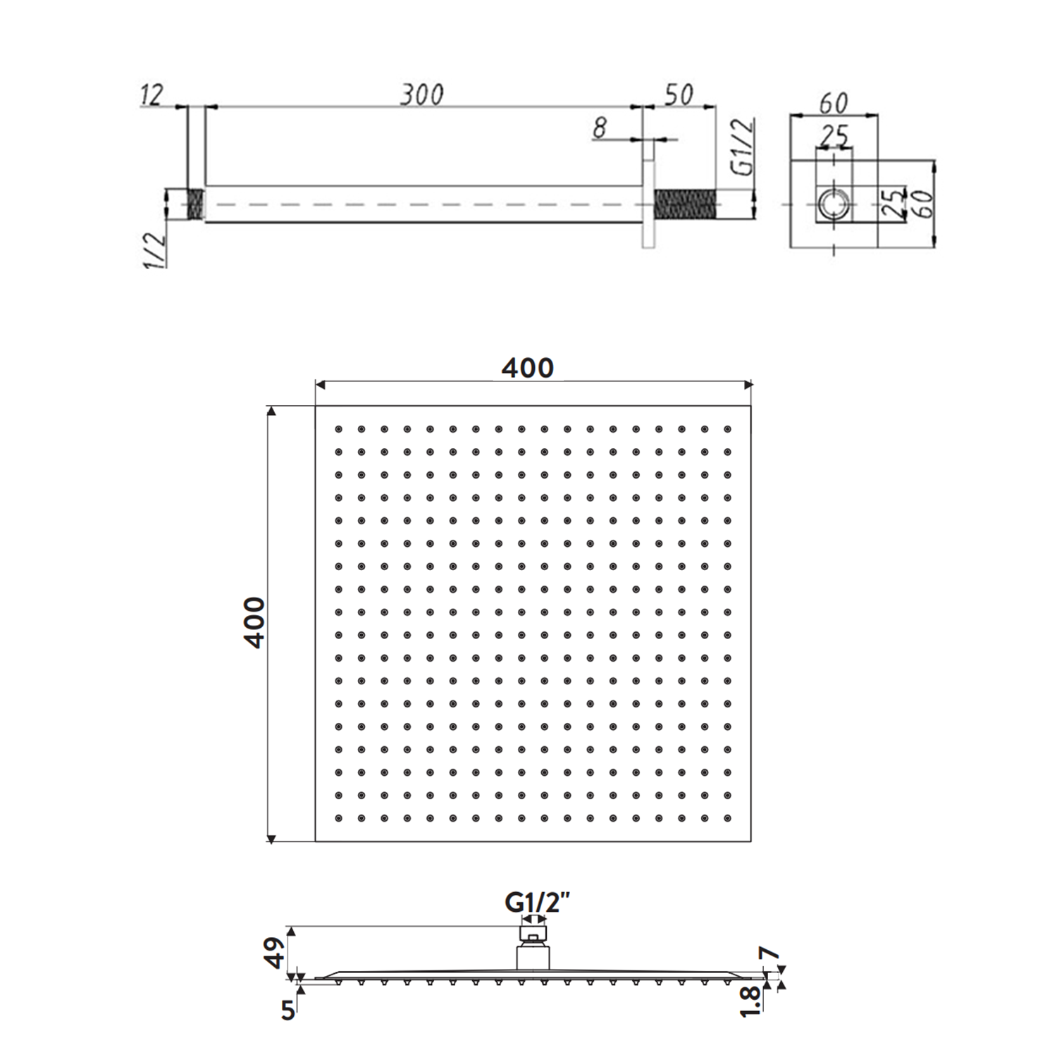 Vellamo Ultra Thin Square 400mm Shower Head & Ceiling Mounted Arm | Tap ...