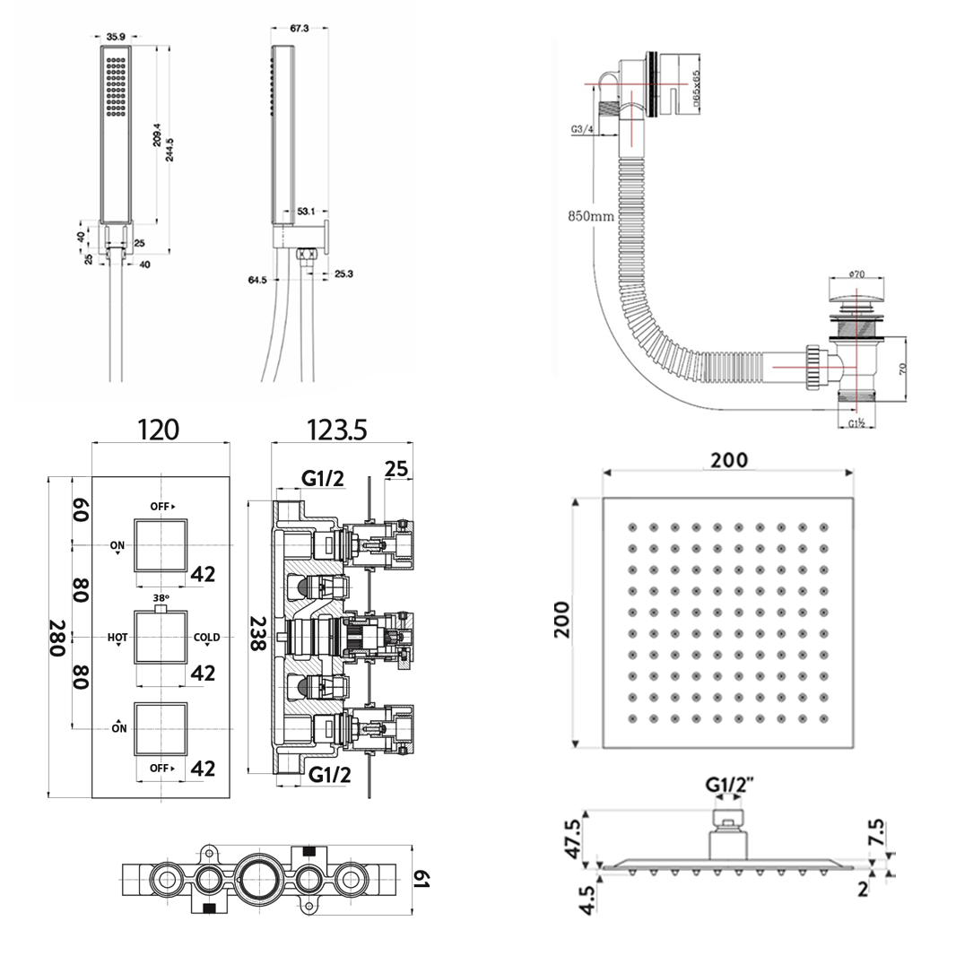 Zane Concealed Shower Valve, Fixed Shower Head, Handset & Overflow Bath ...