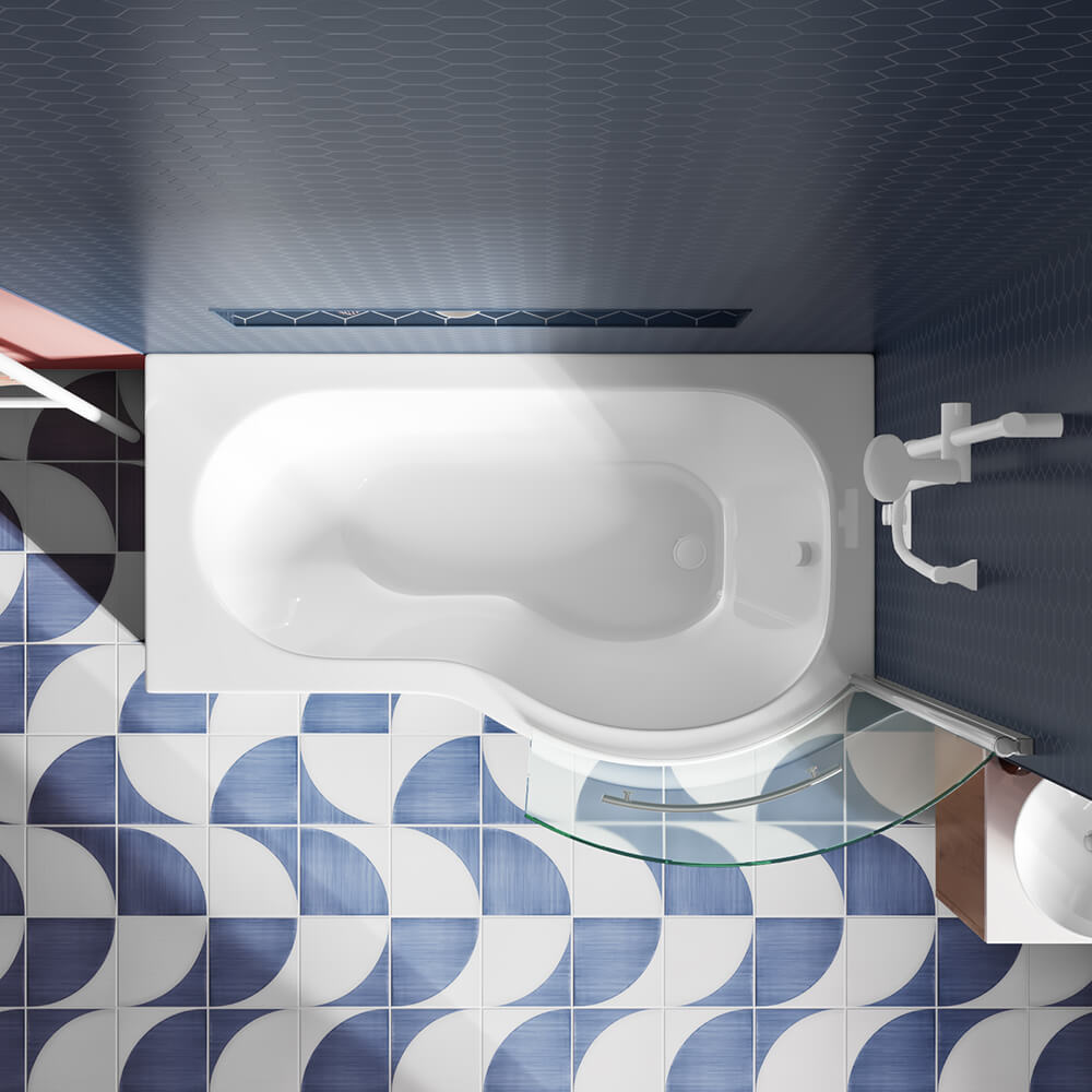 Drench P Shaped Shower Bath with Front Panel and Shower Screen - 1500mm ...