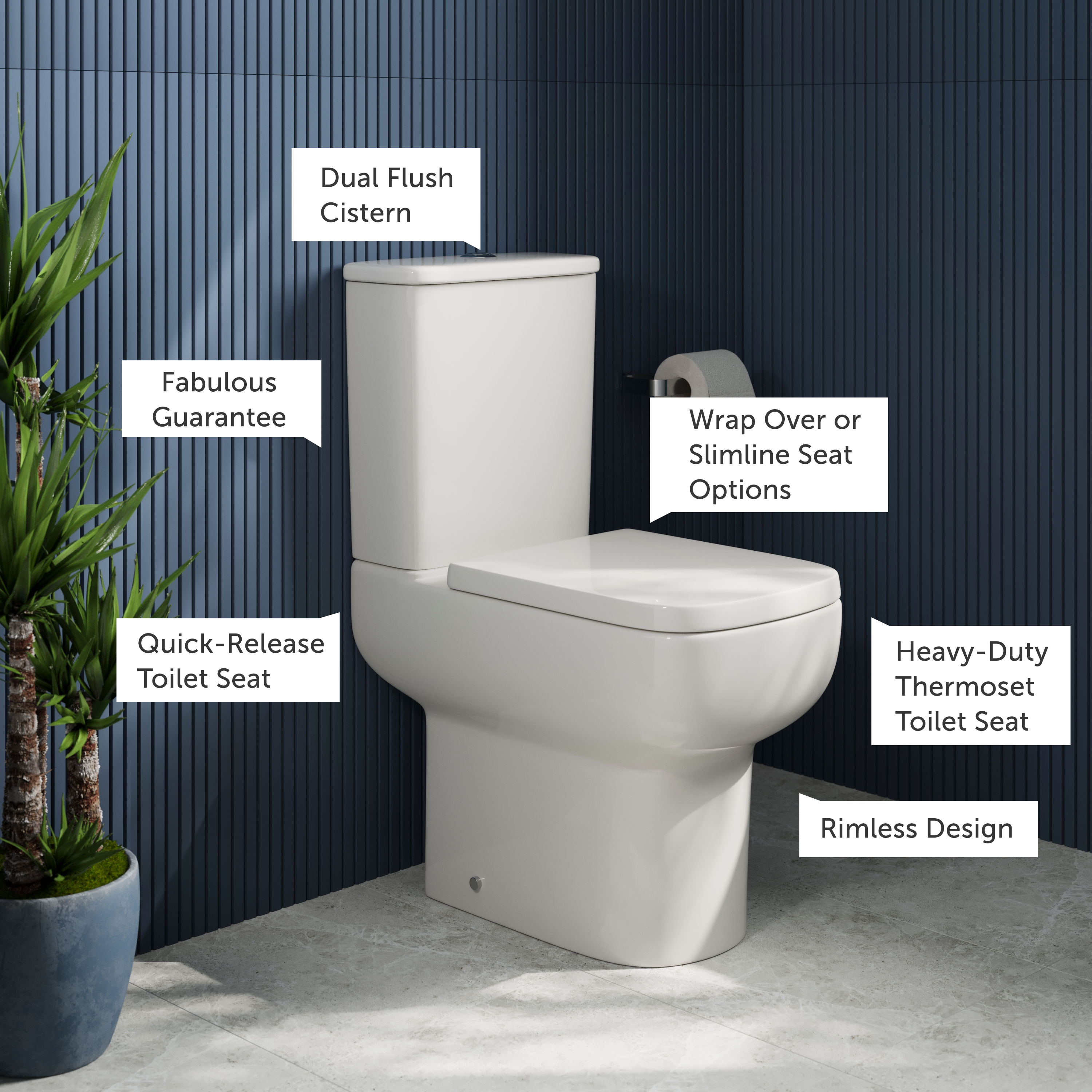 Harbour Icon Rimless Comfort Height Close Coupled Toilet & Soft Close ...